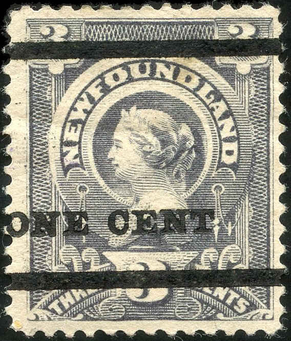 Buy Newfoundland #75 - Queen Victoria (1897) 1¢ on 3¢ - Grey lilac ...