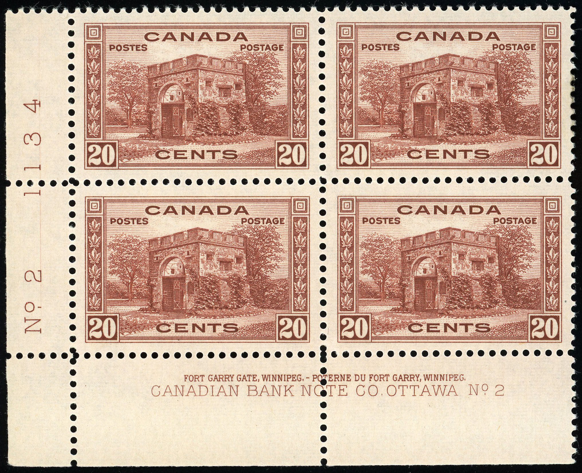 Buy Canada #243 - Fort Garry Gate, Winnipeg (1938) 20¢ | Arpin Philately