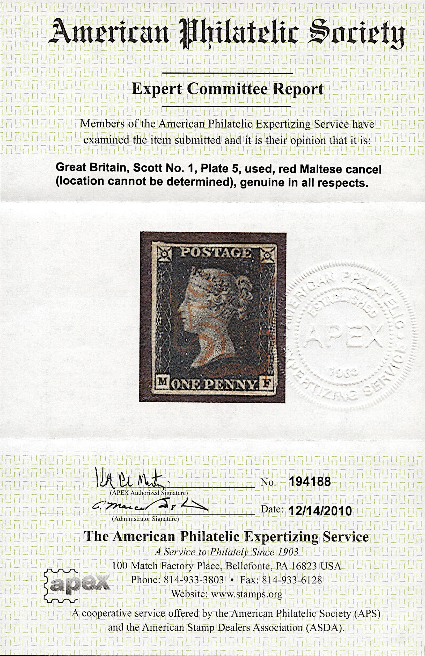 Buy Great Britain #1 - Queen Victoria "Penny Black" (1840) 1p | Arpin ...