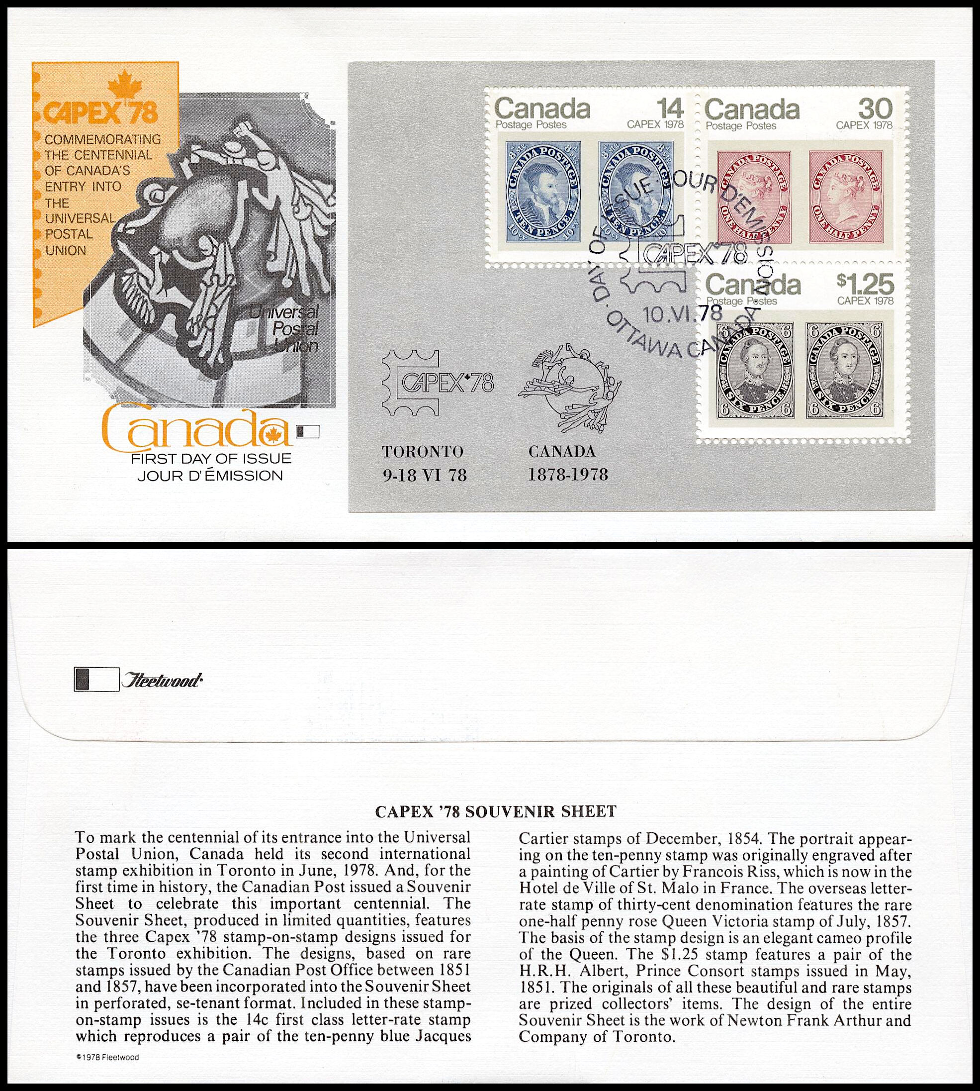 Acheter Canada #756a - Capex '78 (1978) $1.69 - Feuillet souvenir de 3 ...